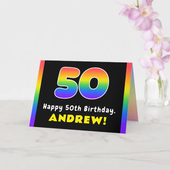 50th Birthday: Colorful Rainbow # 50, Custom Name Card | Zazzle