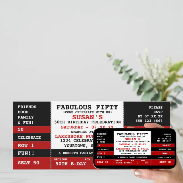 50th Birthday Concert Ticket Party Invitation | Zazzle