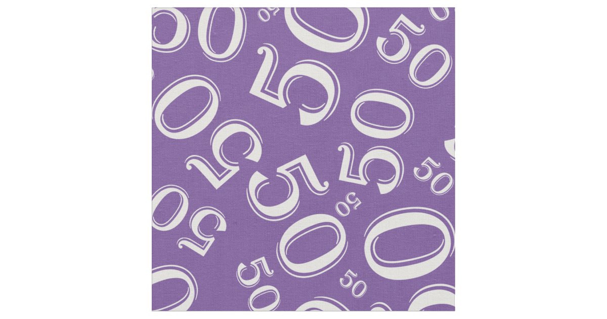50th Birthday Cool Number Pattern Purple/White Fabric | Zazzle