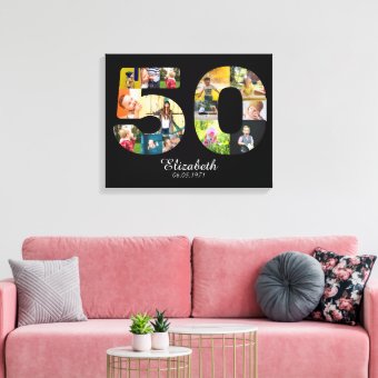 50th Birthday Create Your Own Multi Photo Canvas Print | Zazzle