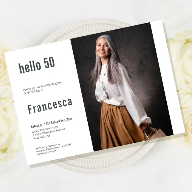 50th Birthday Custom Photo Hello 50 Party Invitation | Zazzle