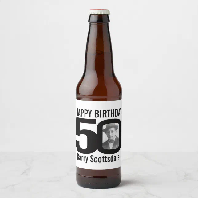 50th Birthday custom photo name label | Zazzle