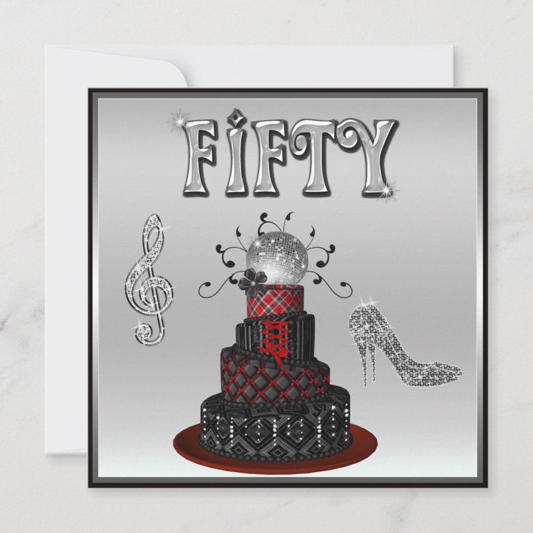 50th Birthday Disco Diva Cake Sparkle High Heels Invitation | Zazzle