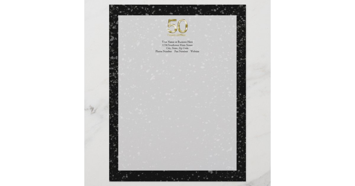 50th Birthday, Elegant Black Gold Glam Letterhead | Zazzle