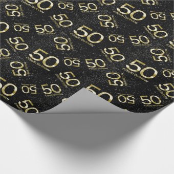 50th Birthday, Elegant Black Gold Glam Wrapping Paper | Zazzle