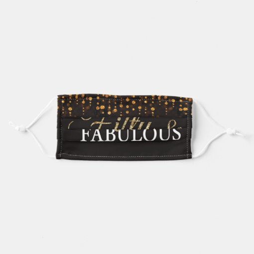 50th Birthday Fifty and Fabulous Gold Glitter Adult Cloth Face Mask ...