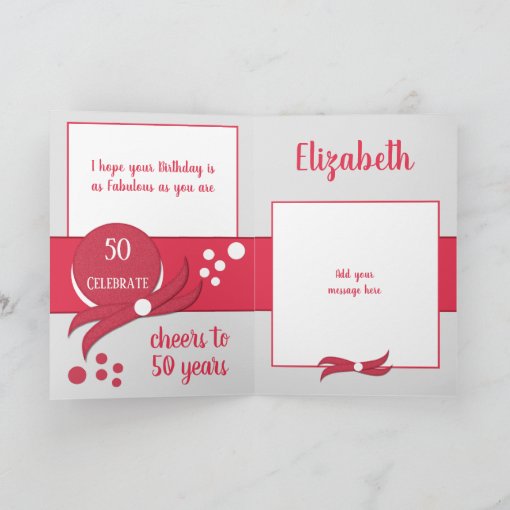 50th birthday fifty gorgeous grey and red card | Zazzle