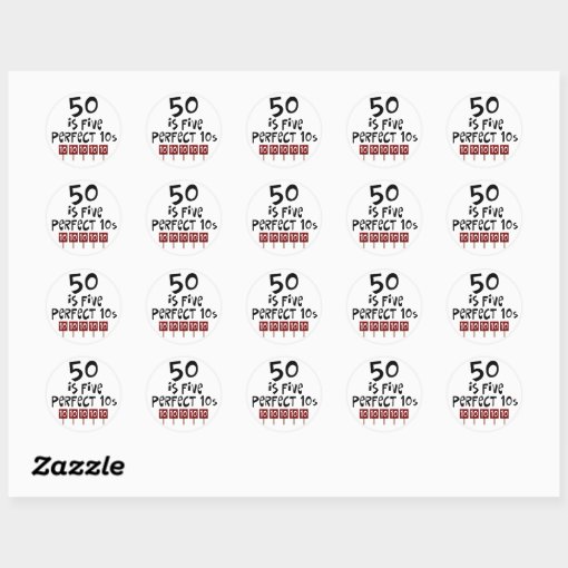 50th birthday gifts, 50 is 5 perfect 10s! classic round sticker | Zazzle