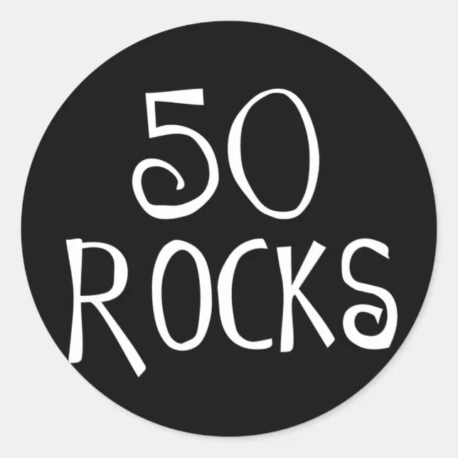 50th birthday gifts, 50 ROCKS Classic Round Sticker | Zazzle