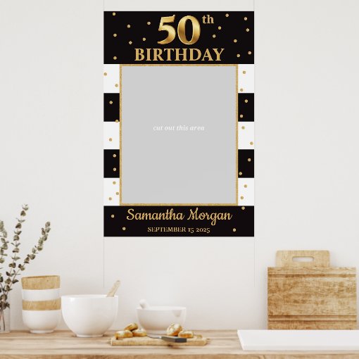 50th Birthday Gold and Black Photo Prop Frame Poster | Zazzle