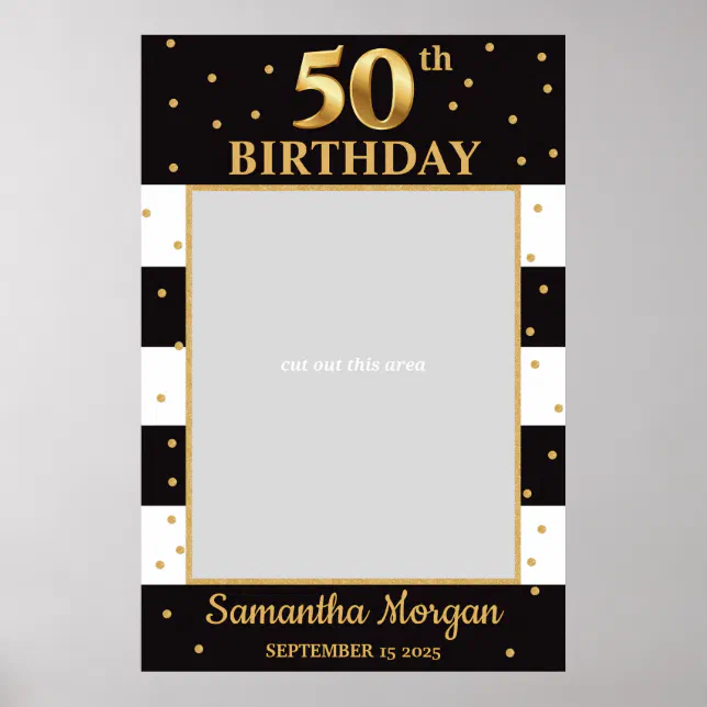 50th Birthday Gold and Black Photo Prop Frame Poster | Zazzle