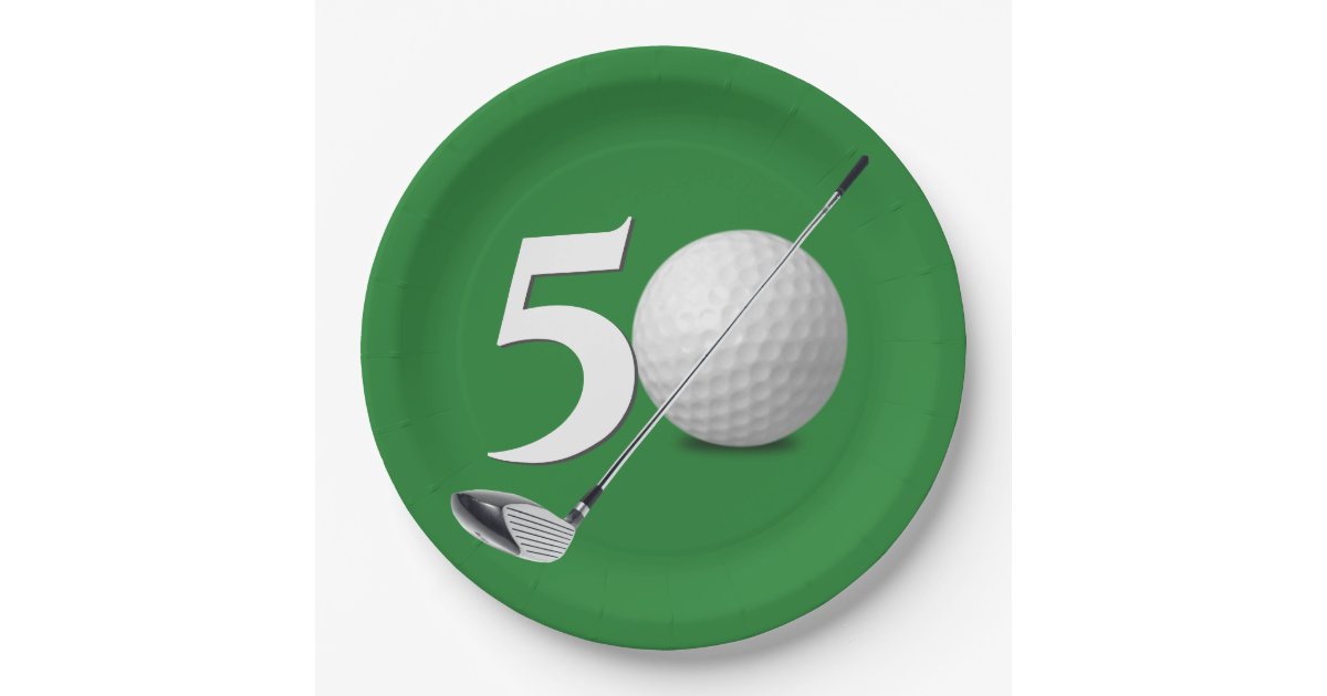 50th Birthday Golf Ball And Club Paper Plates | Zazzle