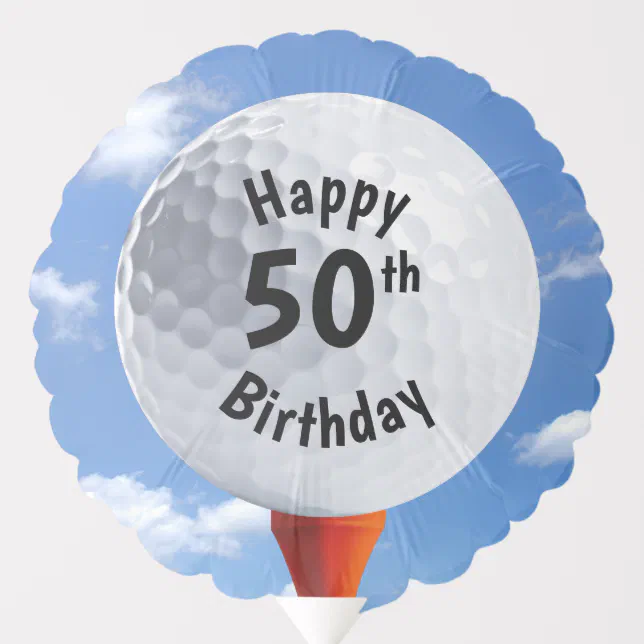 50th Birthday Golf Ball On Red Tee Balloon | Zazzle