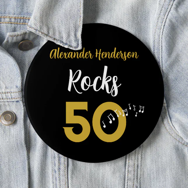 50th birthday Guitar Rocks 50 Personalized Button | Zazzle