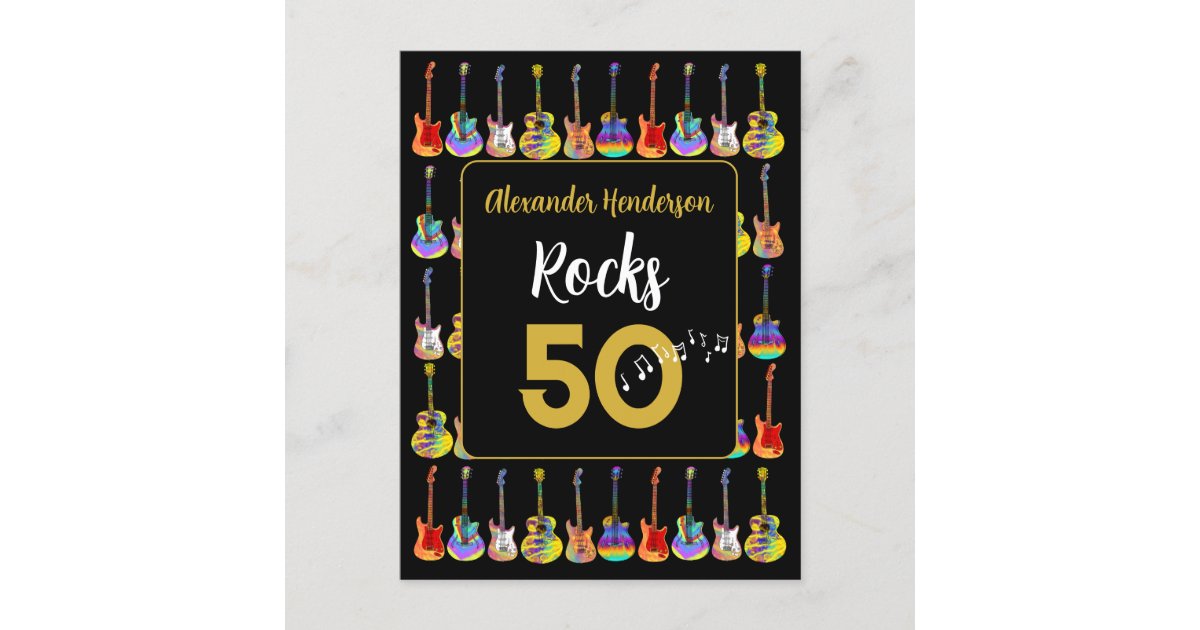 50th birthday Guitar Rocks 50 Personalized Postcard | Zazzle