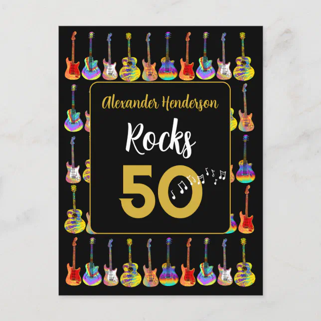 50th birthday Guitar Rocks 50 Personalized Postcard | Zazzle
