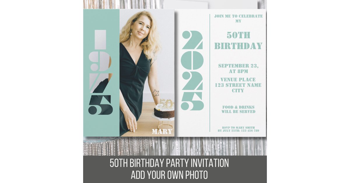 50th birthday invite photo born 1975 Invitation | Zazzle