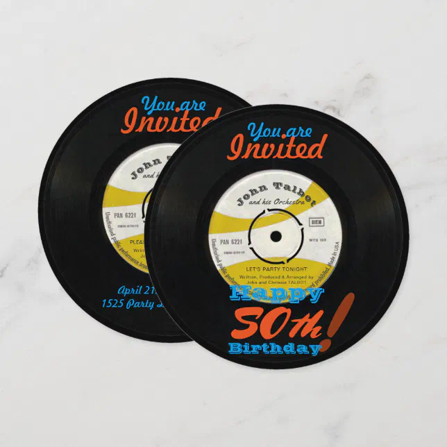 50th Birthday Invite Retro Vinyl Record 45 RPM | Zazzle