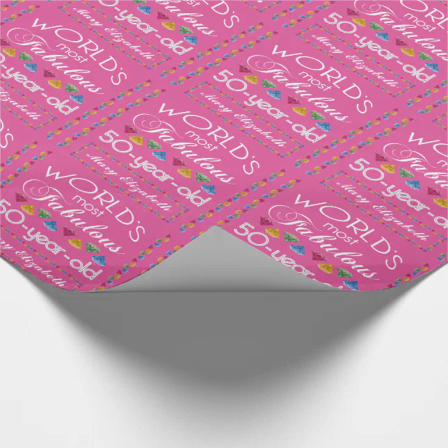 50th Birthday Most Fabulous Gems Raspberry Pink Wrapping Paper | Zazzle