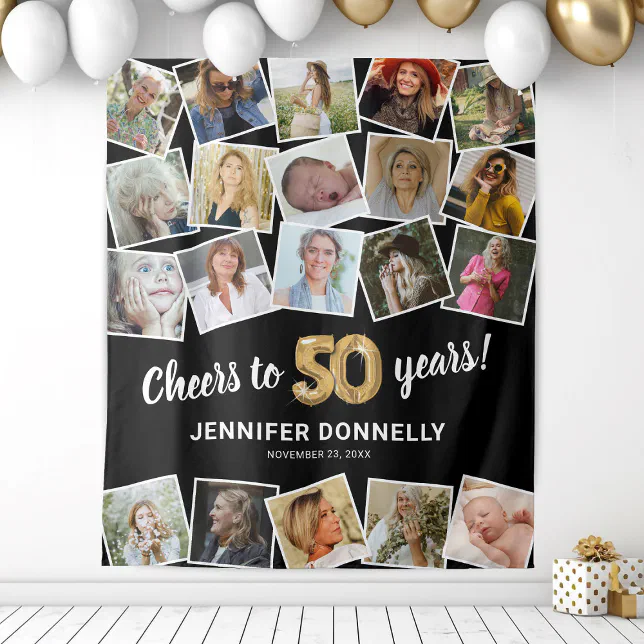 50th Birthday Multi Photo Backdrop | Zazzle