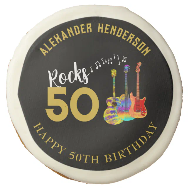 50th Birthday Name Guitars Music Rock 50 Sugar Cookie | Zazzle