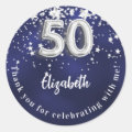 50th birthday navy blue silver stars classic round sticker | Zazzle