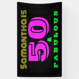 50th Birthday Neon 50 and Fabulous Birthday Party Banner | Zazzle