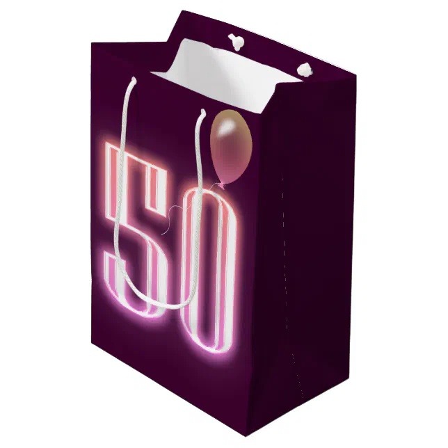 50th Birthday Neon Sign and Balloon Medium Gift Bag | Zazzle