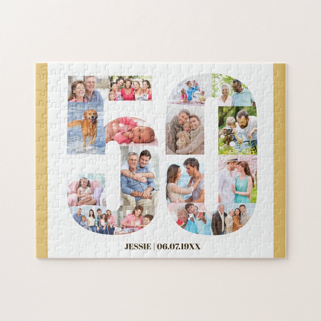 50th Birthday Number 50 Custom Photo Collage Jigsaw Puzzle | Zazzle