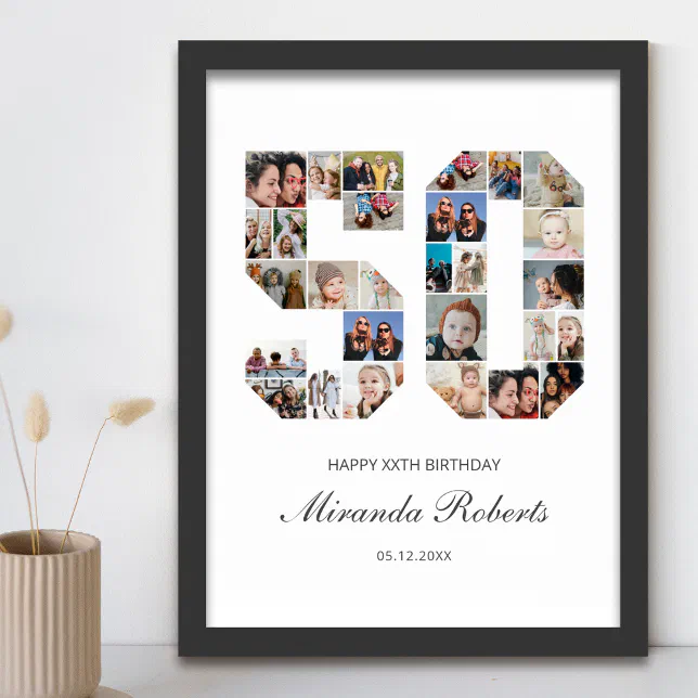 50th Birthday Number 50 Custom Photo Collage Poster | Zazzle