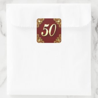 50th Birthday or Anniversary Regal Gold and Red Square Sticker | Zazzle