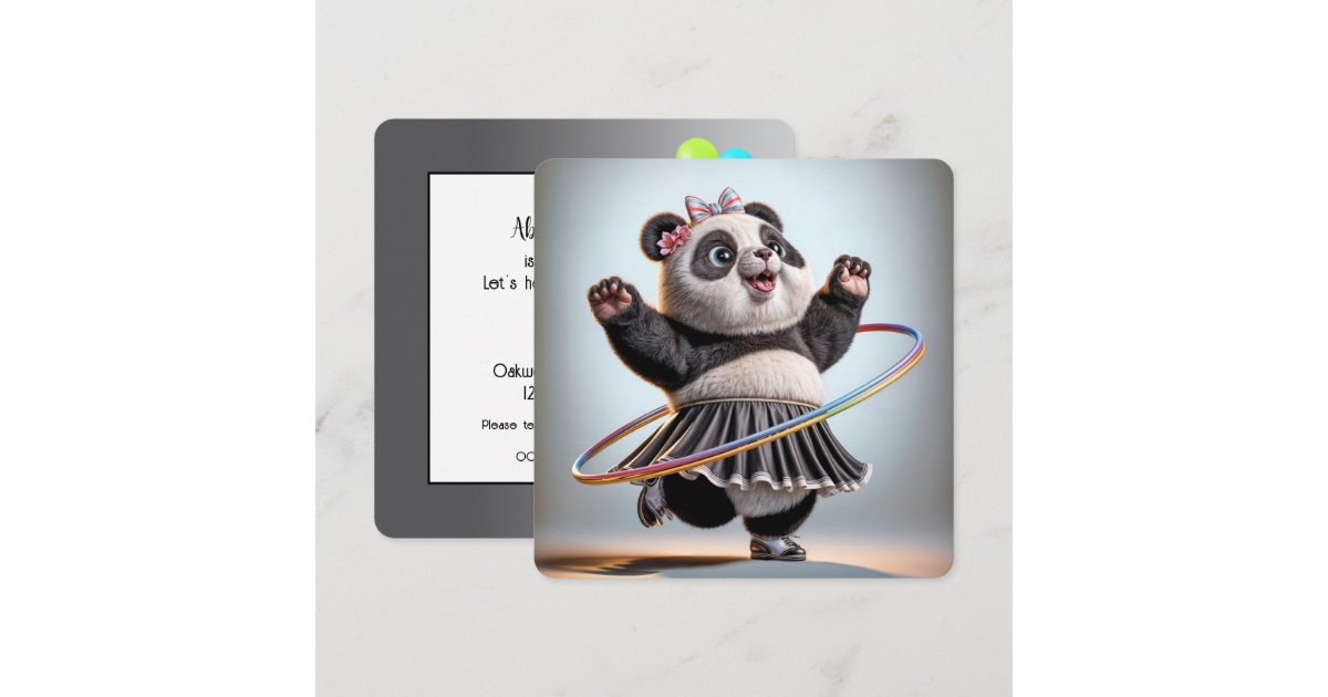 50th Birthday Panda Bear With Hula Hoop Invitation | Zazzle