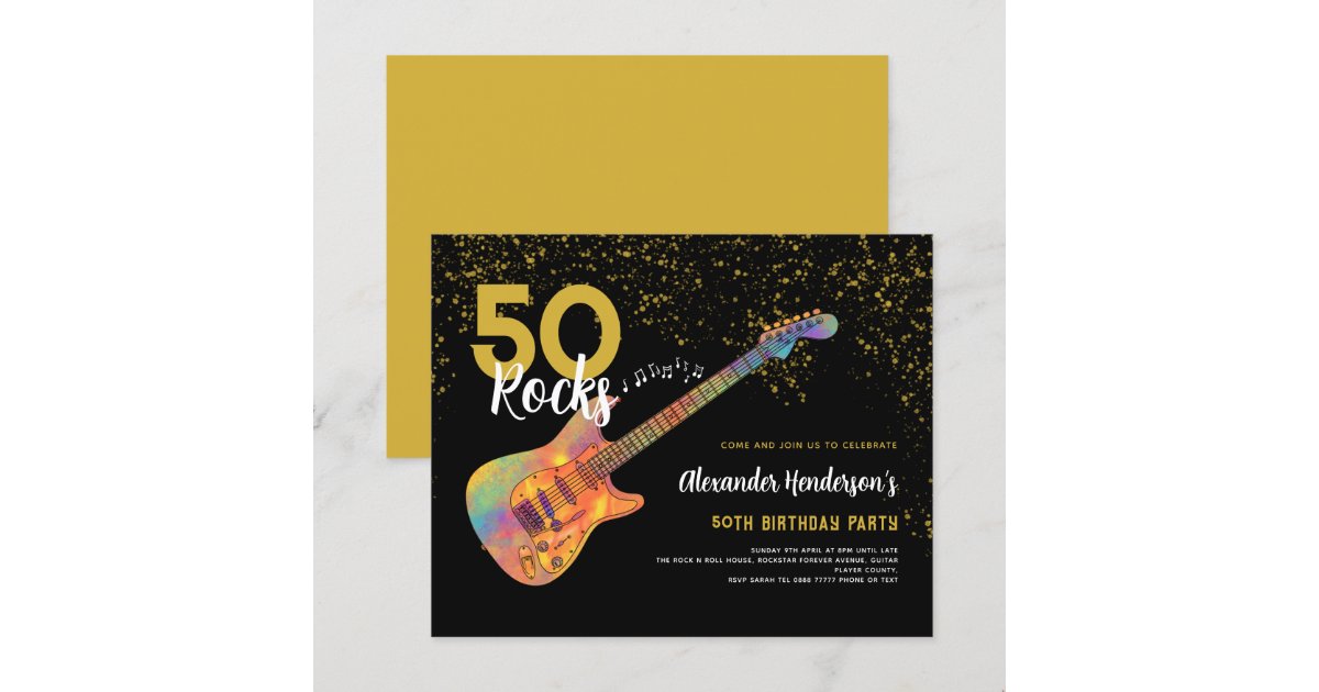 50th Birthday Party 50 Rocks Gold Glitter | Zazzle