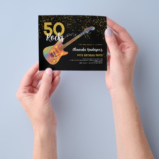 50th Birthday Party 50 Rocks Gold Glitter Budget Flyer | Zazzle