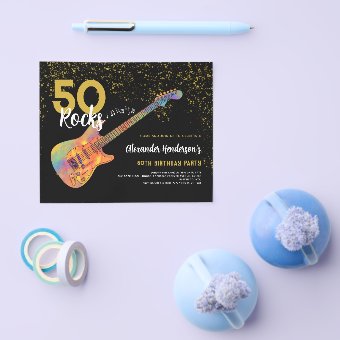 50th Birthday Party 50 Rocks Gold Glitter Budget Flyer | Zazzle