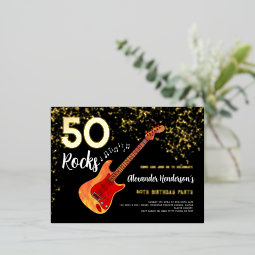 50th Birthday Party 50 Rocks Gold Glitter Foil Invitation Postcard | Zazzle
