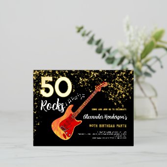 50th Birthday Party 50 Rocks Gold Glitter Foil Invitation Postcard | Zazzle