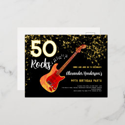 50th Birthday Party 50 Rocks Gold Glitter Foil Invitation Postcard | Zazzle