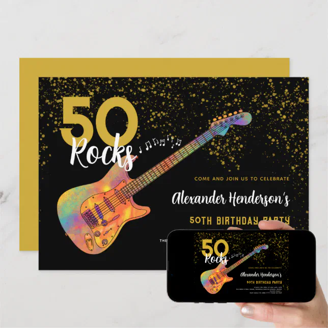 50th Birthday Party 50 Rocks Gold Glitter Invitation | Zazzle