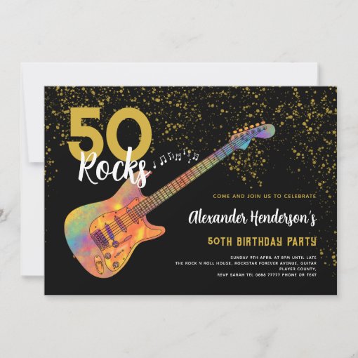 50th Birthday Party 50 Rocks Gold Glitter Invitation | Zazzle
