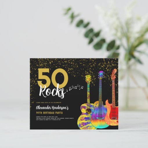 50th Birthday Party 50 Rocks Guitar Gold Glitter | Zazzle