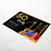 50th Birthday Party 50 Rocks Guitar Gold Glitter Foil Invitation | Zazzle