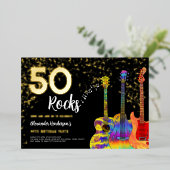 50th Birthday Party 50 Rocks Guitar Gold Glitter Foil Invitation | Zazzle