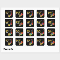 50th birthday party 50 rocks Guitar Square Sticker | Zazzle