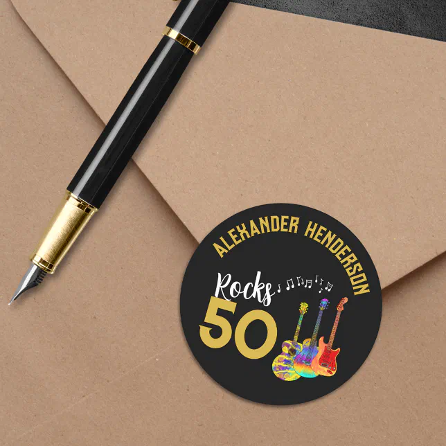 50th Birthday Party add Name Rock and Roll 50 Classic Round Sticker ...