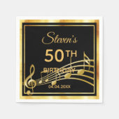 50th birthday party black gold music notes guy napkins | Zazzle
