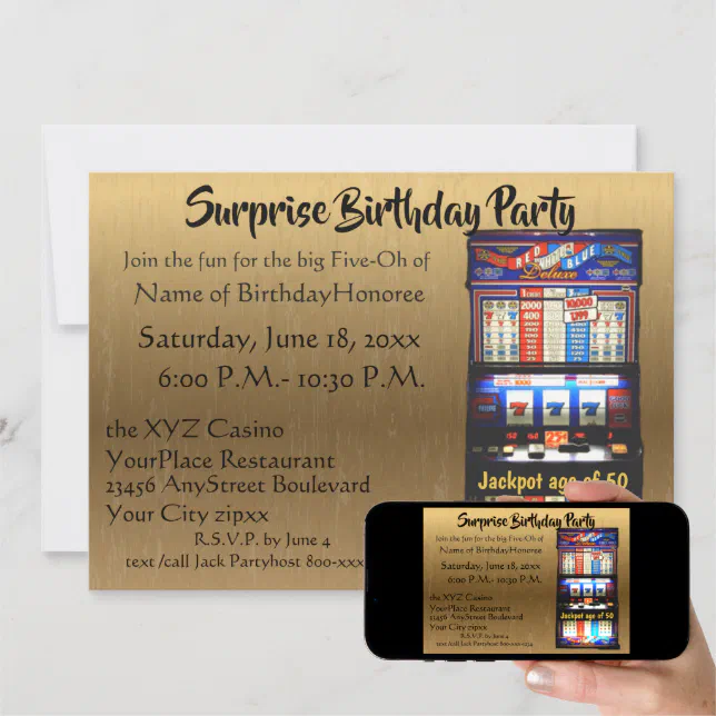 50th Birthday Party Casino Slot Machine Gold Invitation | Zazzle