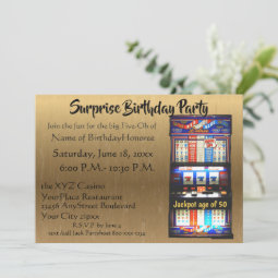 50th Birthday Party Casino Slot Machine Gold Invitation | Zazzle