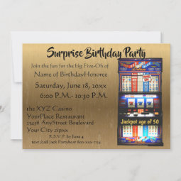 50th Birthday Party Casino Slot Machine Gold Invitation | Zazzle