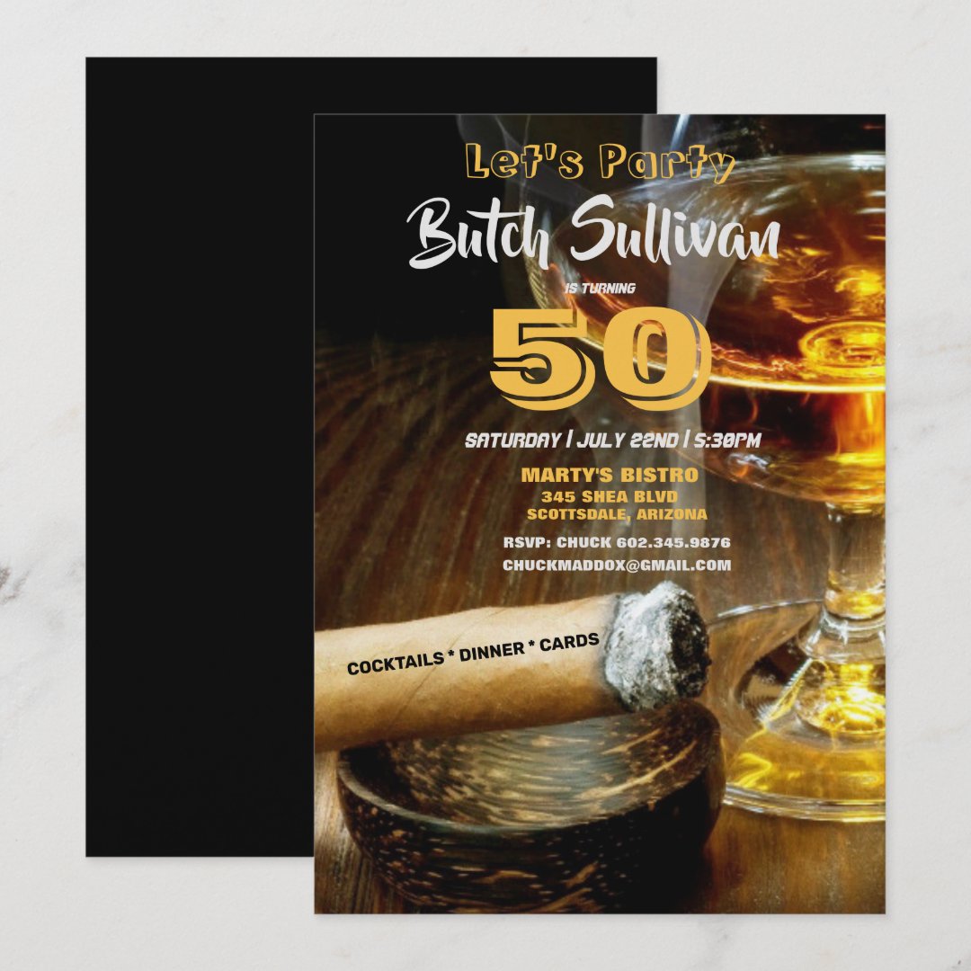 50th Birthday Party, Cocktails & Cigars Invitation | Zazzle